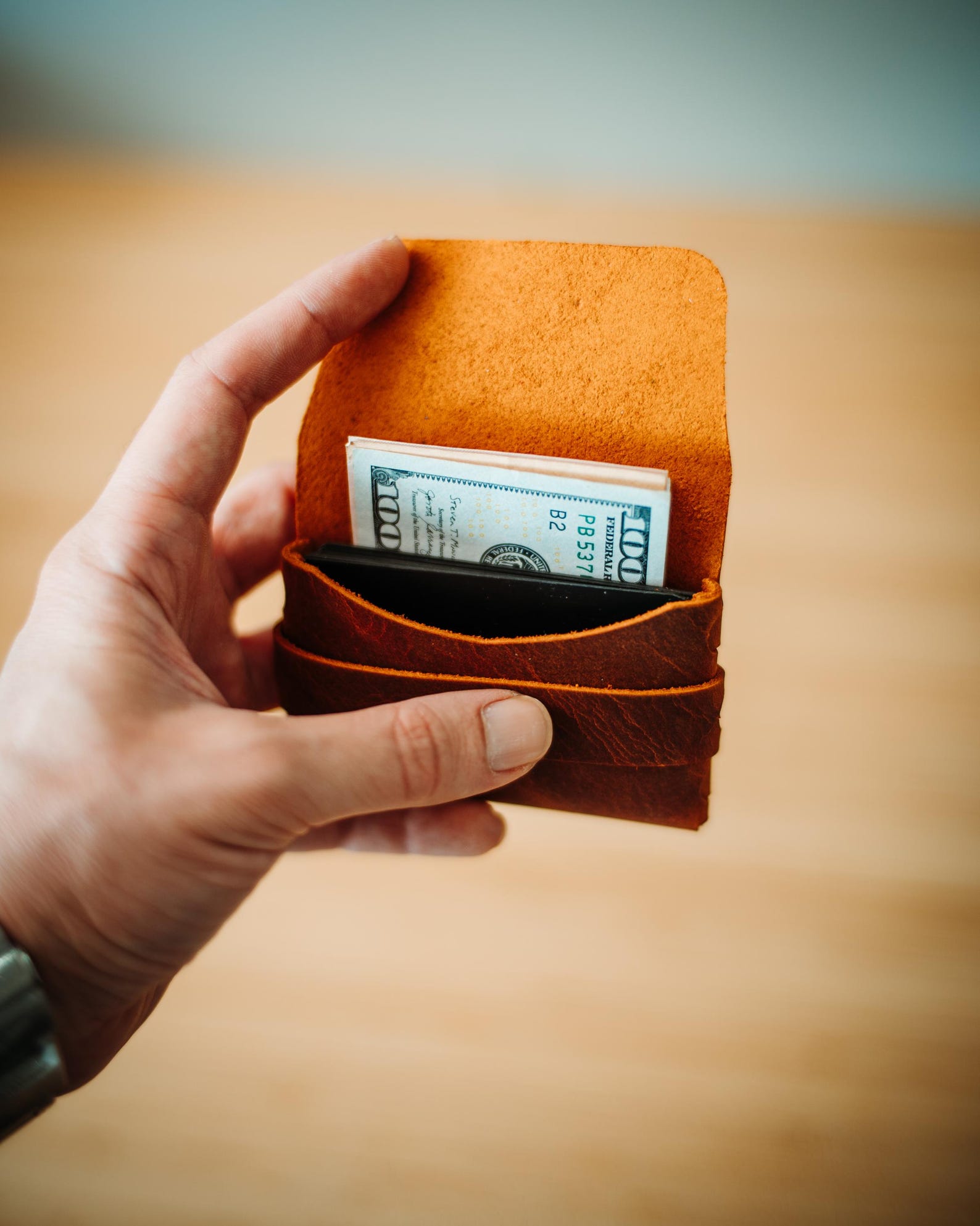Double Color Leather Wallet – Soft Leather Edition, Handmade Minimalist ...