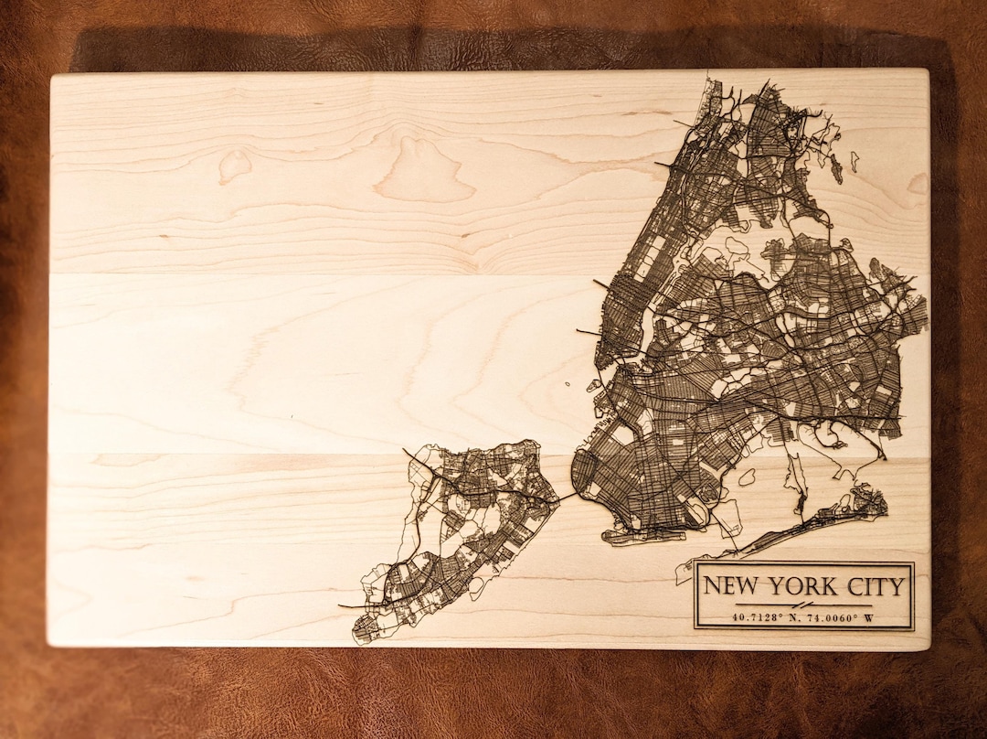 New York City 5 Boroughs Map Maple Cutting Board 16x10 Made in Flatbush ...