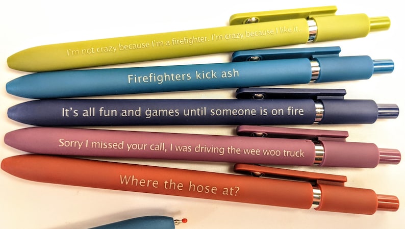 Firefighter Personalized Pens｜set of 5 Custom Laser Engraved Soft Touch ...