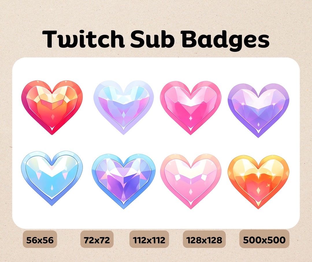 Set of 8 Heart Twitch Sub Badges PNG Discord Cute Emotes Twitch Cute ...