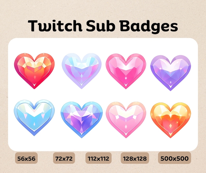 Set of 8 Heart Twitch Sub Badges PNG Discord Cute Emotes Twitch Cute ...