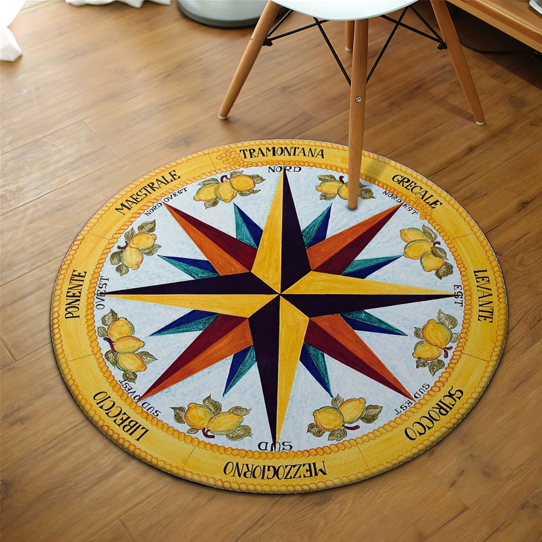 3D Compass Rose Rug Wooden Looking Round Compass Medallion - Etsy