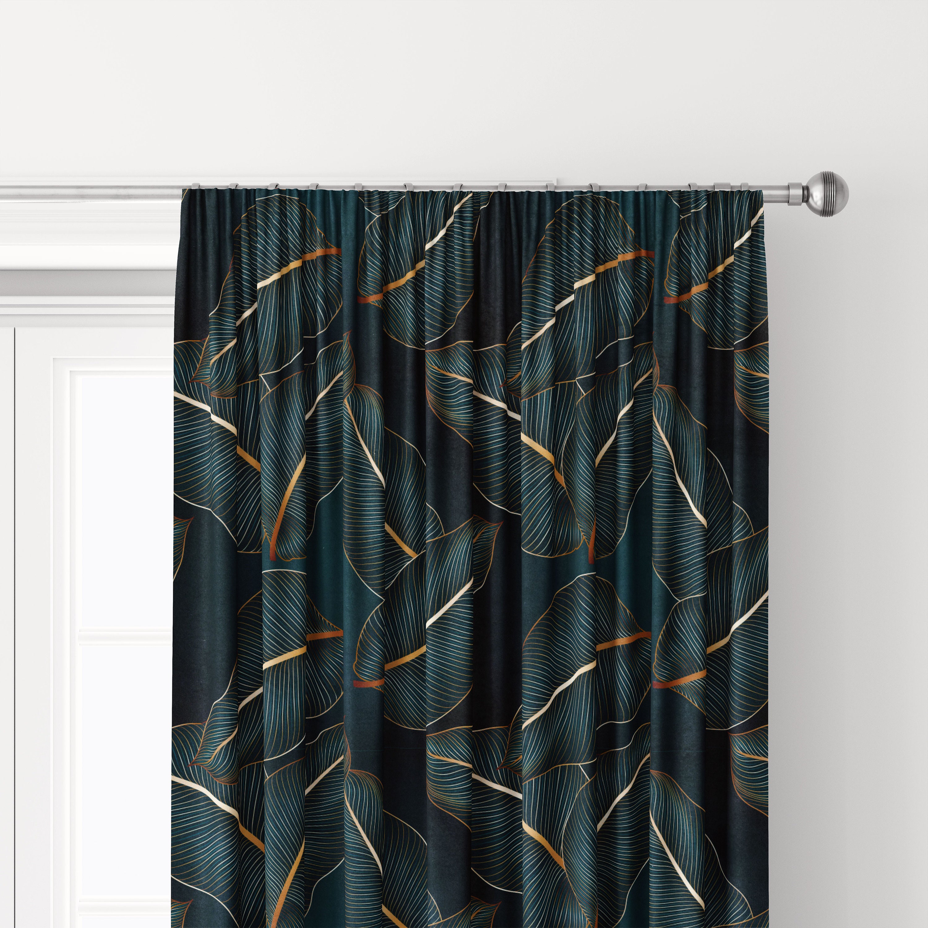 Green Gold Leaves Blackout Curtains Livingroom Botanical - Etsy