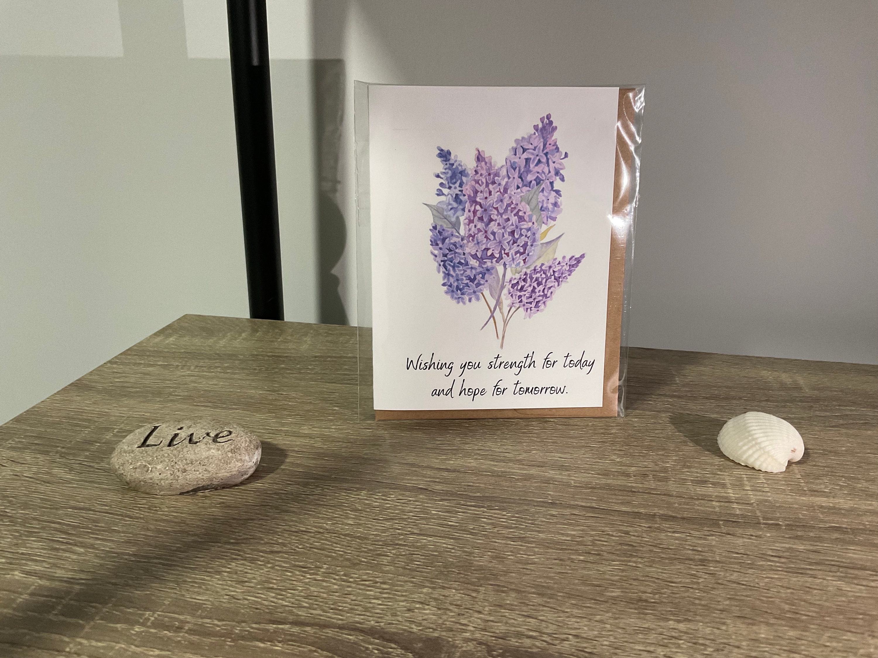 Purple Sympathy Card L Wishing for Strength and Hope L Purple Flowers L ...