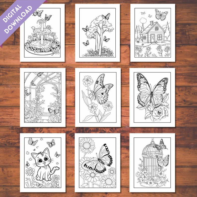 Butterfly Coloring Pages for Adults and Kids, 25 Page Butterflies and ...