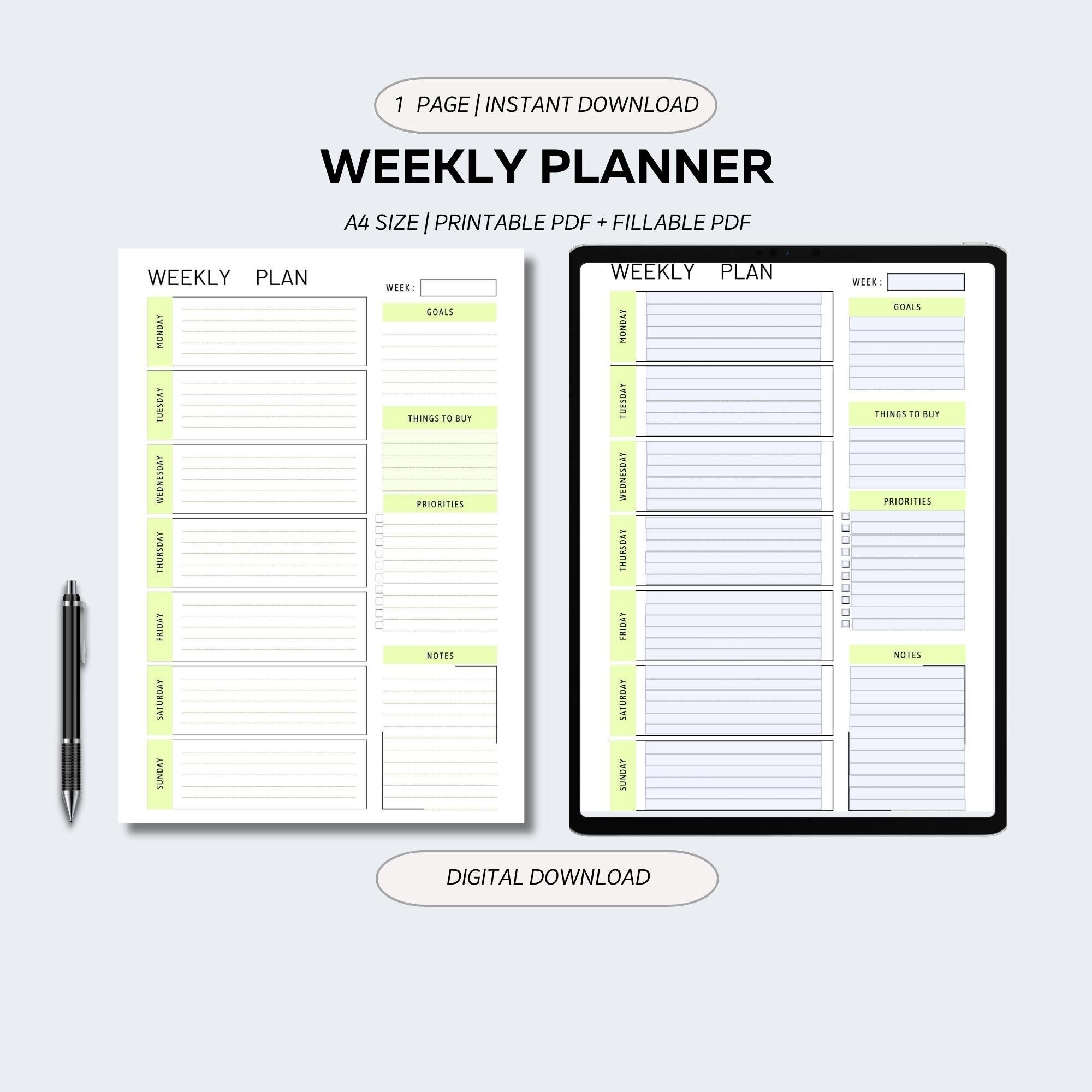Weekly Planner Printable to Do List, Minimal Weekly Schedule, Weekly ...