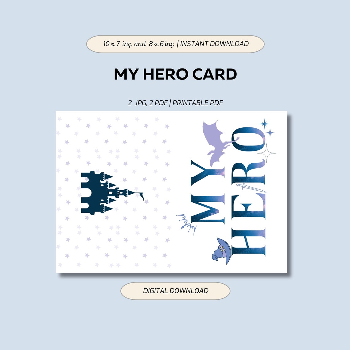 Printable My Hero Father's Day Card,dragon Art Card for Daddy,hero ...