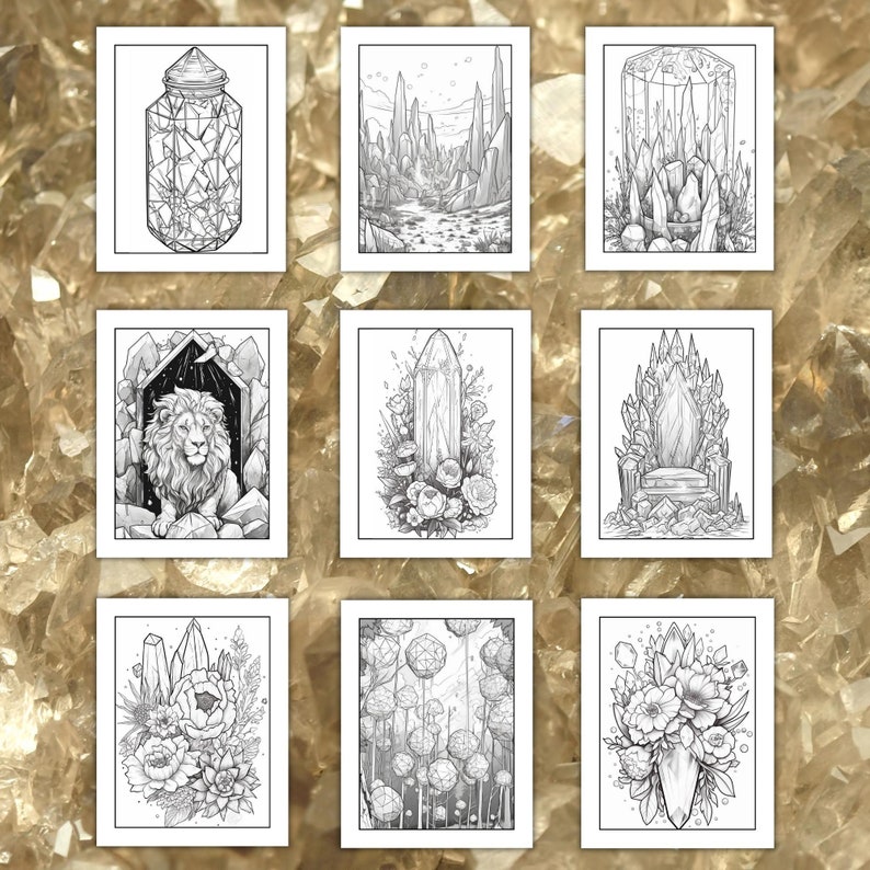 Crystals Coloring Book, Adult Kids Coloring Printable Pages, Coloring ...