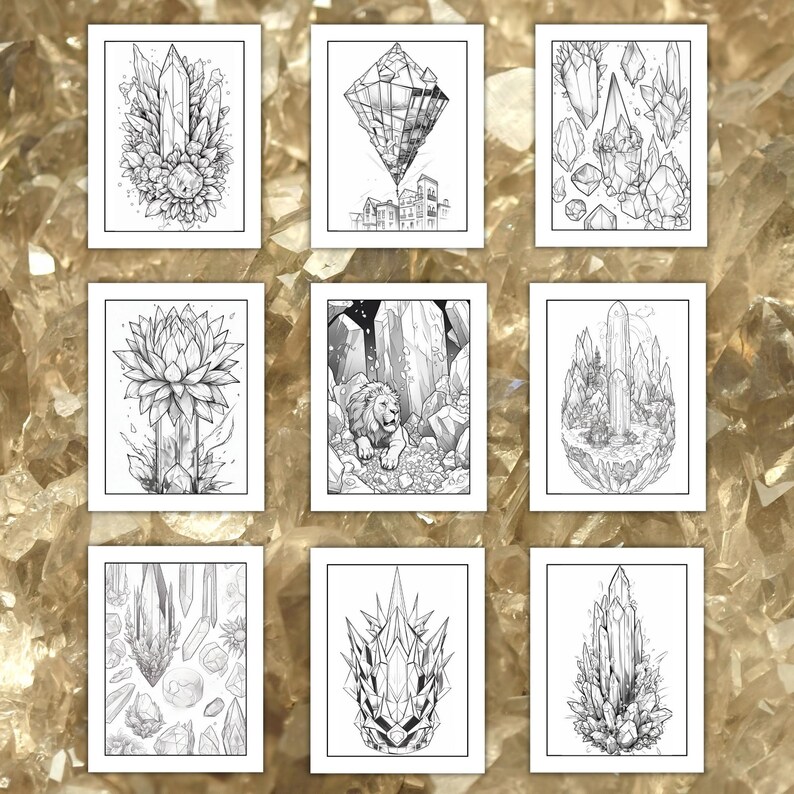 Crystals Coloring Book, Adult Kids Coloring Printable Pages, Coloring ...