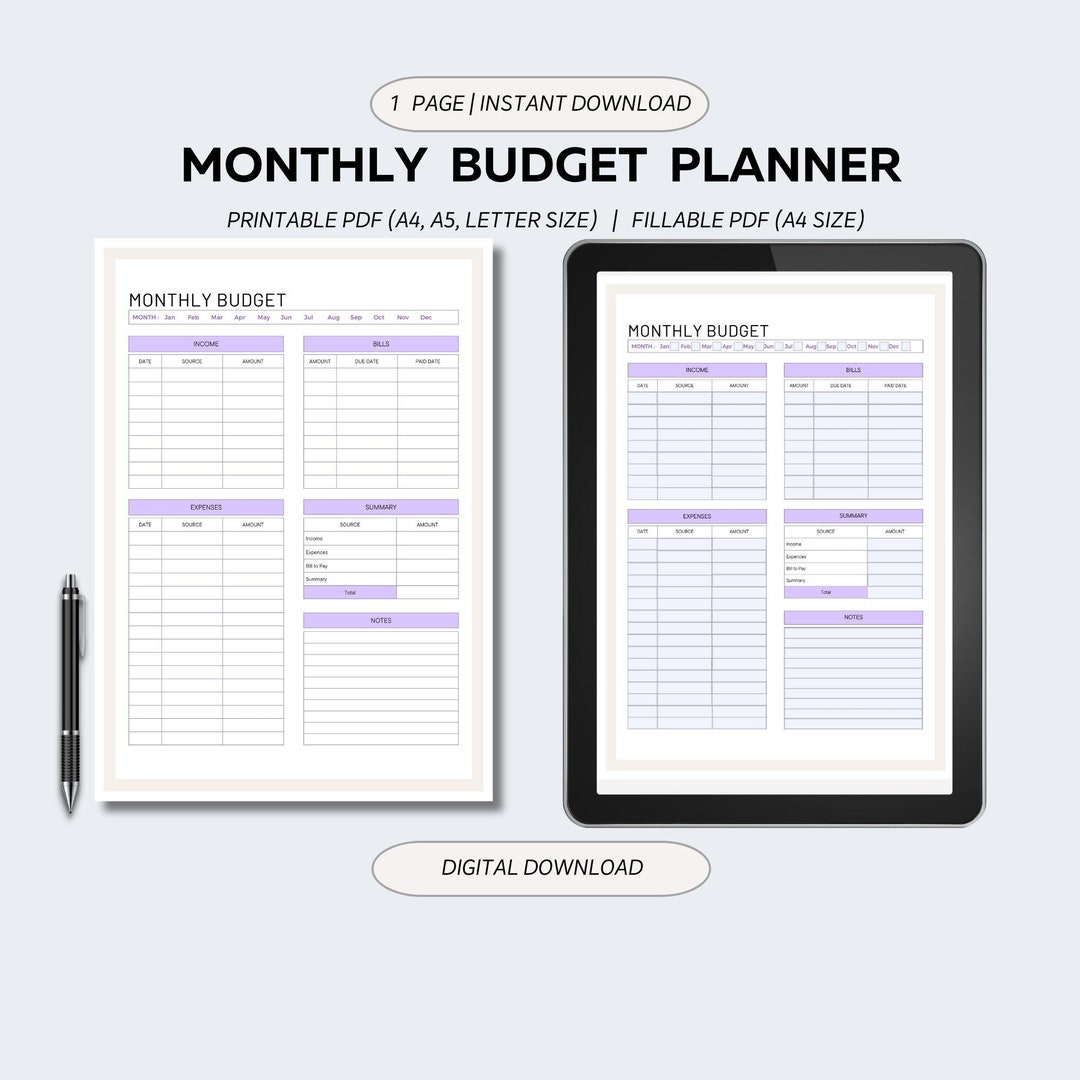 Monthly Budget Planner Printable | Financial Journal | Monthly Budget ...