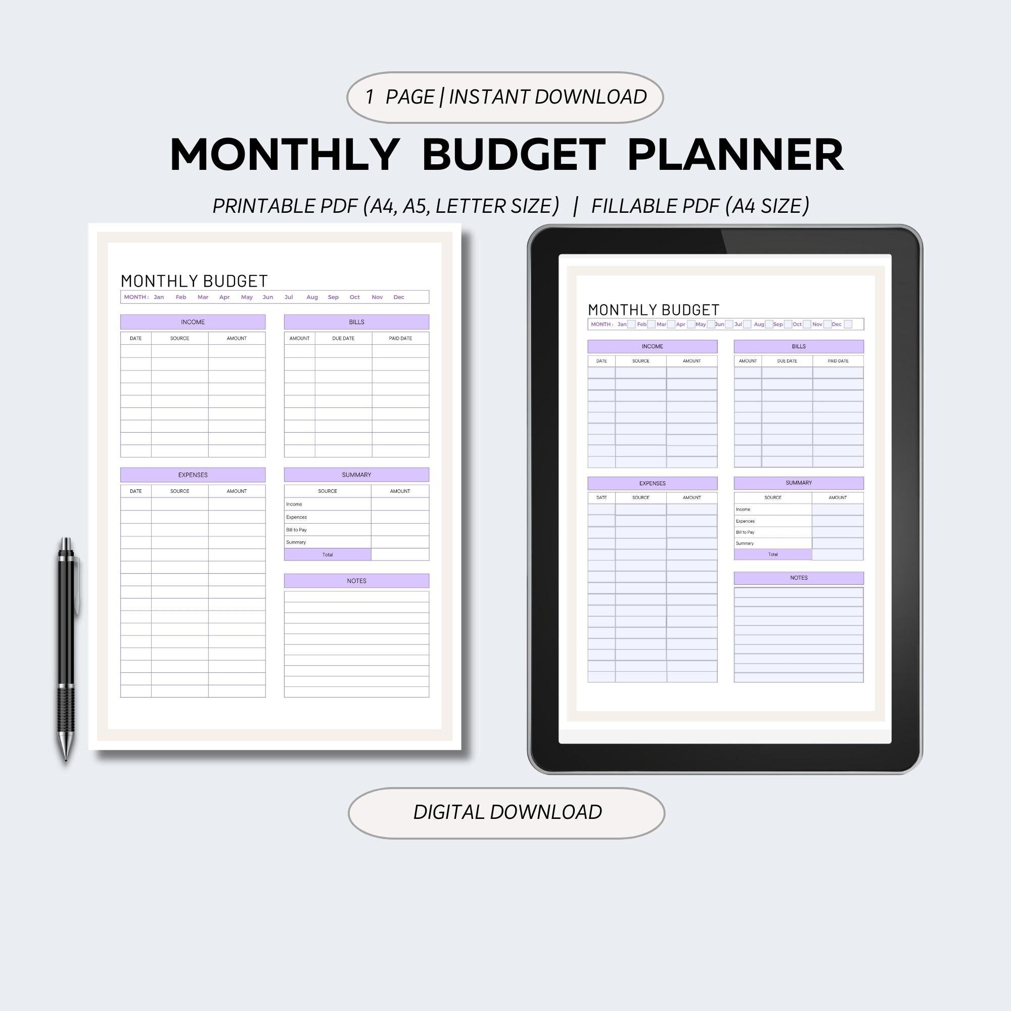 Monthly Budget Planner Printable Financial Journal Monthly Budget Sheet ...