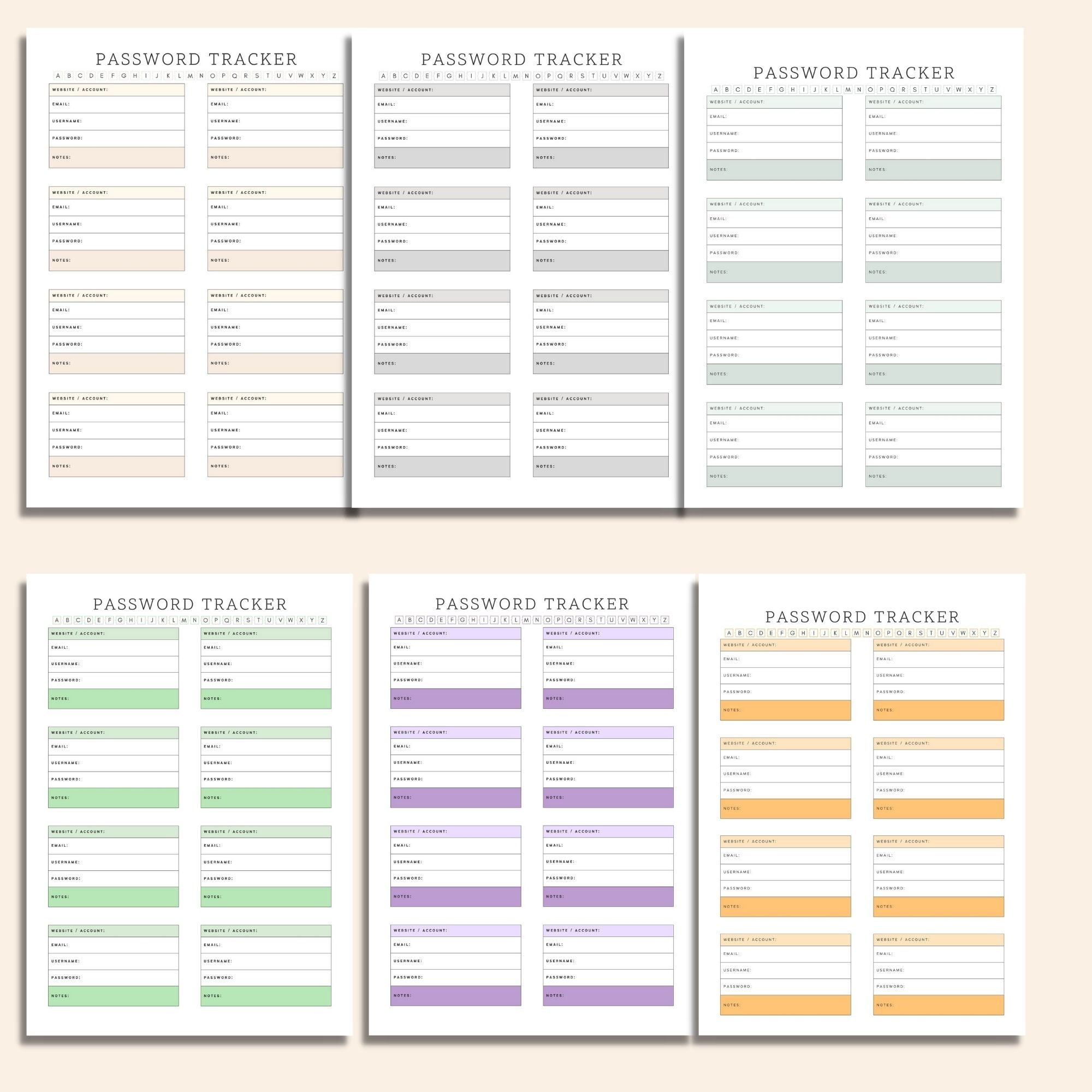 Printable Password Log, Password Tracker, Password Book, Password ...