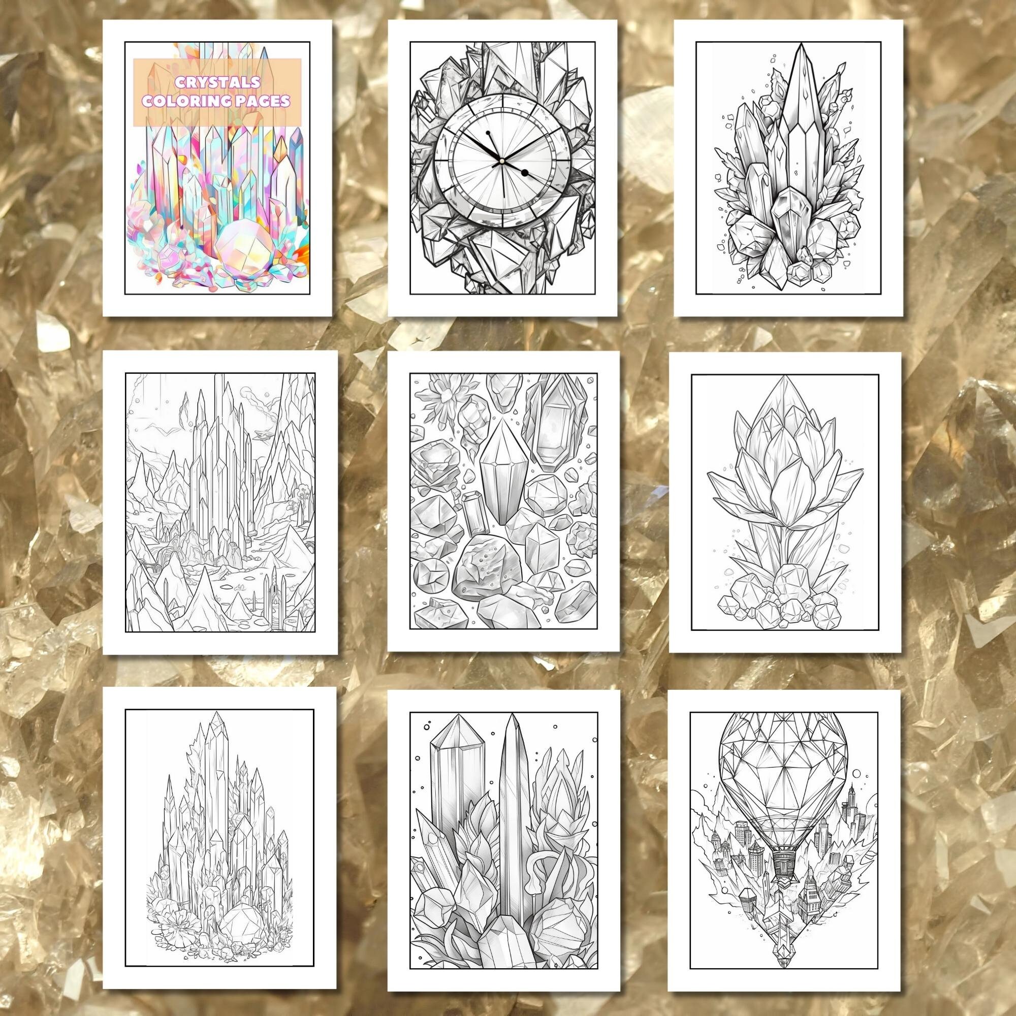 Crystals Coloring Book, Adult Kids Coloring Printable Pages, Coloring ...
