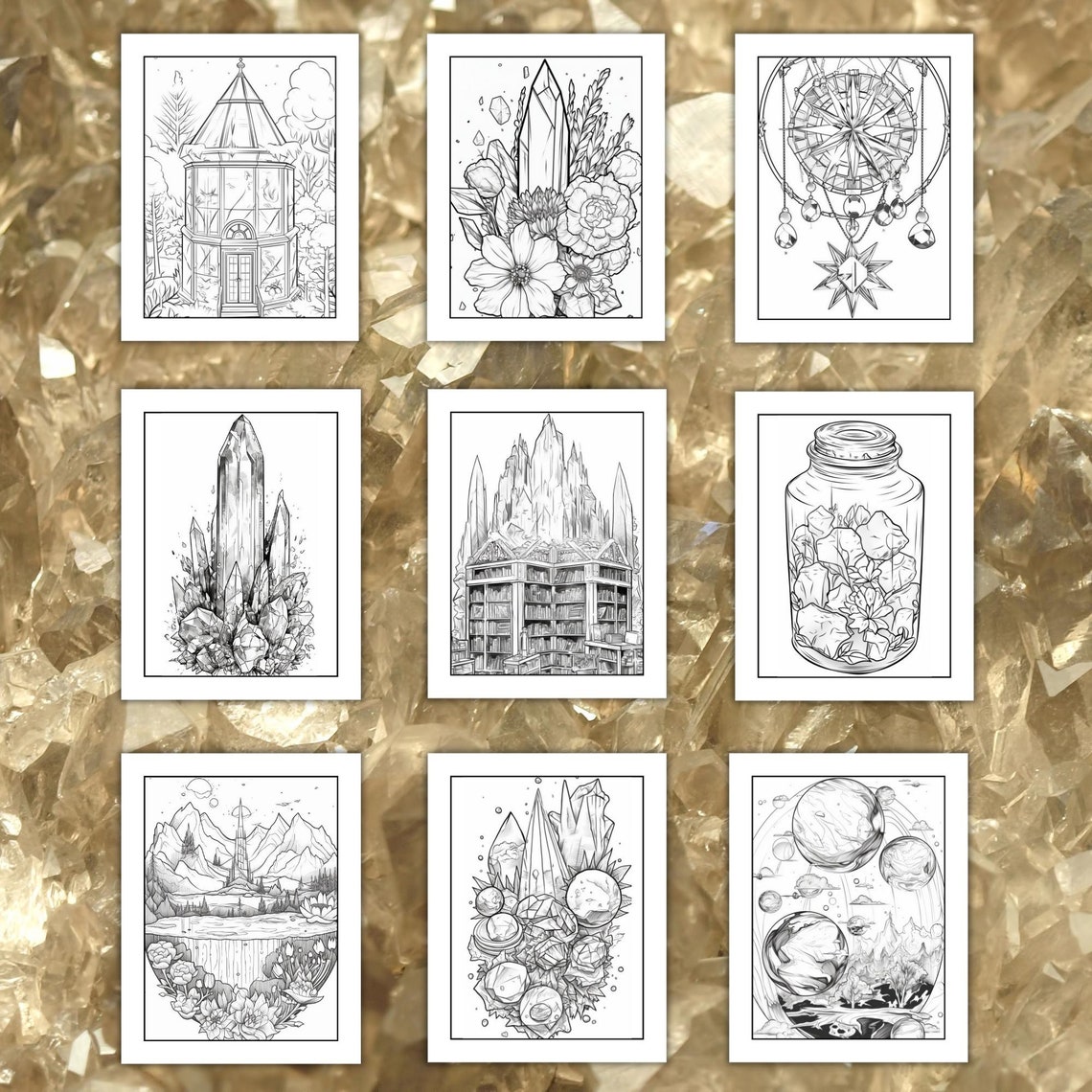 Crystals Coloring Book, Adult Kids Coloring Printable Pages, Coloring ...