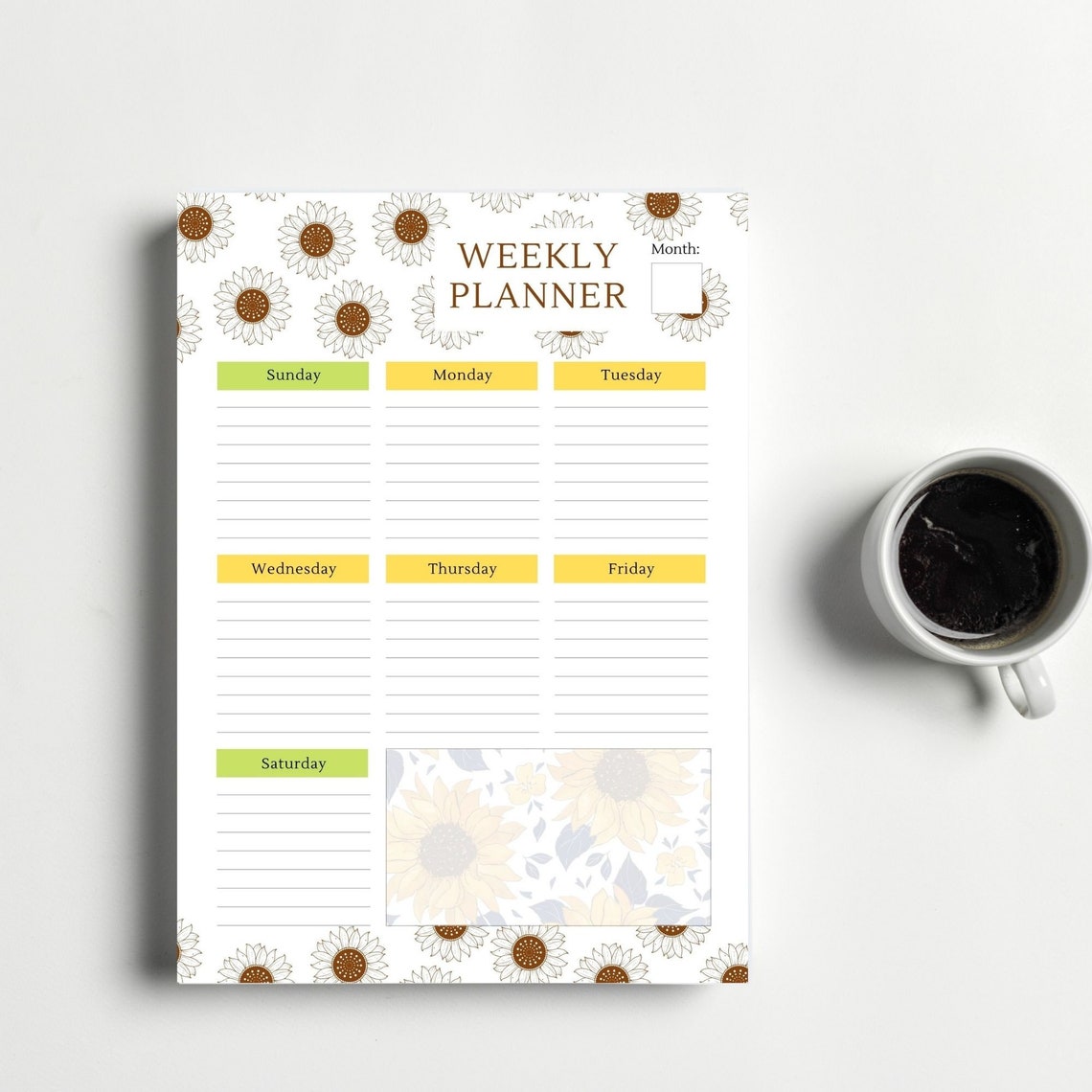 Weekly Planner Printable, Minimalist Weekly Schedule, Sunflower Weekly ...