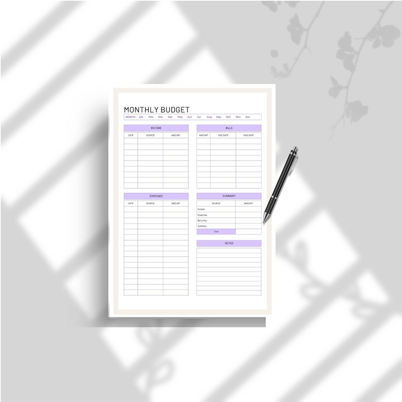 Monthly Budget Planner Printable Financial Journal Monthly Budget Sheet ...