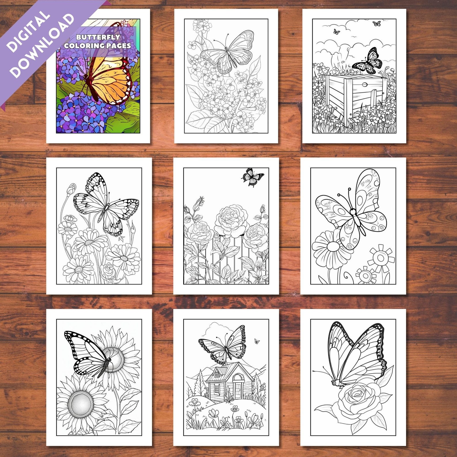 Butterfly Coloring Pages for Adults and Kids, 25 Page Butterflies and ...