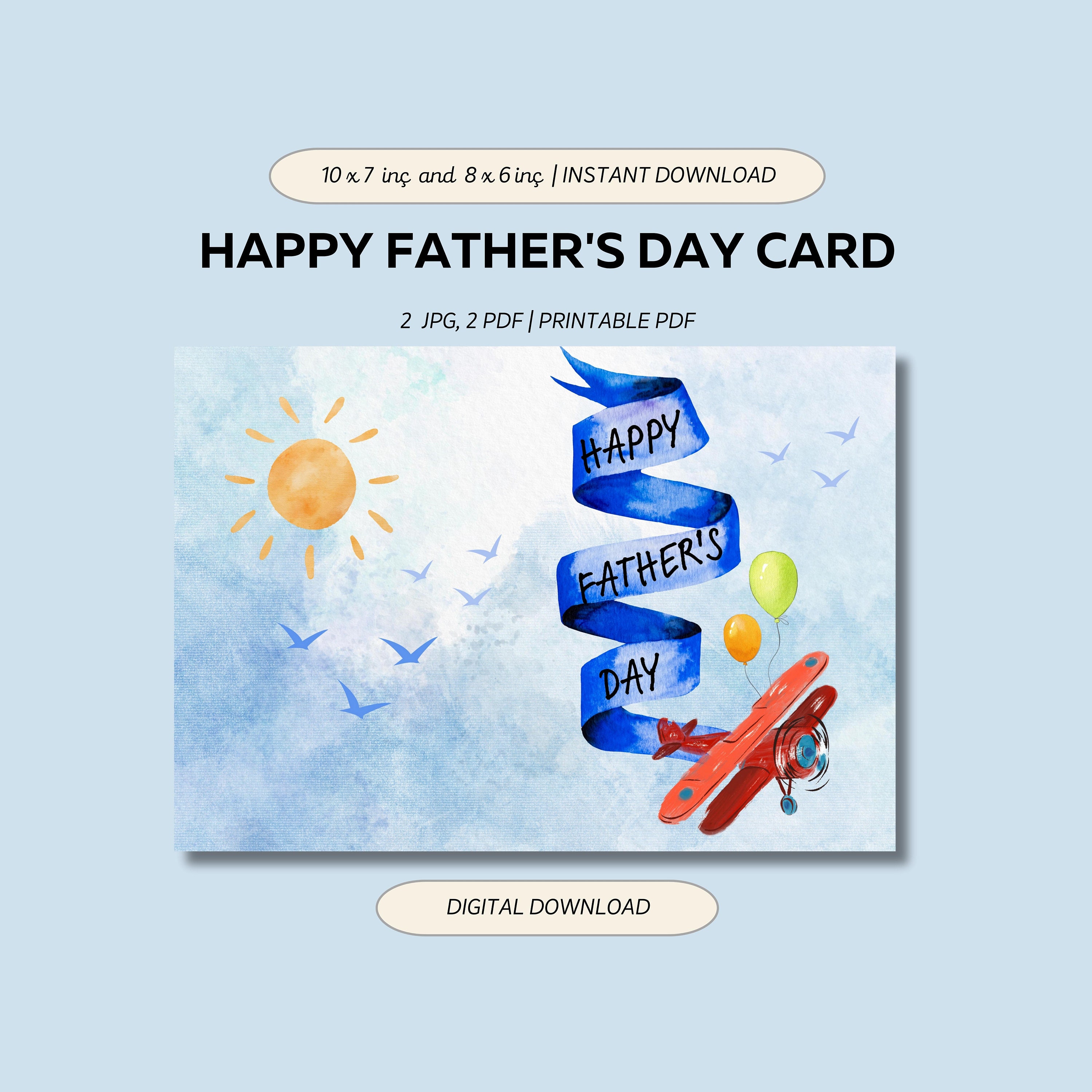 Printable Happy Father's Day Card, Plane Card, Sun Card, Funny Father's ...