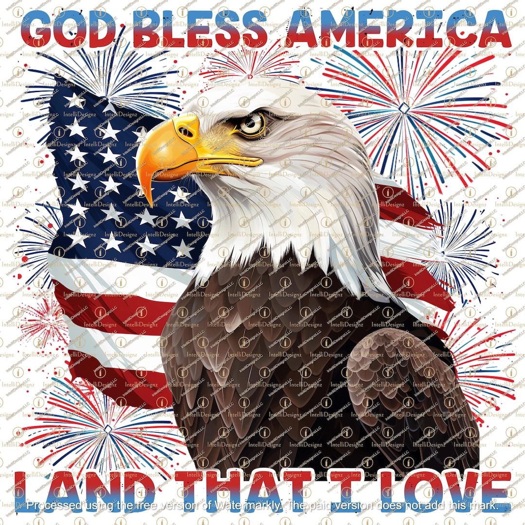 God Bless America Land That I Love Bald Eagle Png, Instant Digital ...