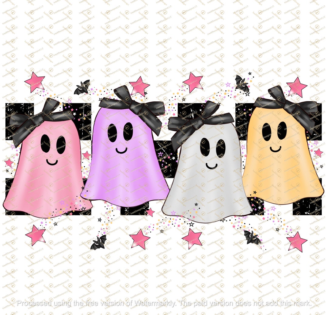 Cute Colored Halloween Ghosts Bow & Stars PNG for Sublimation ...