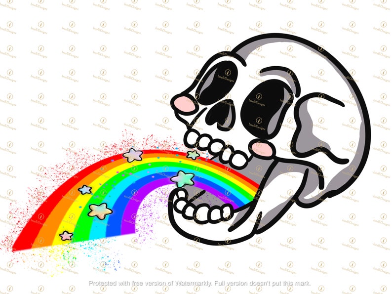 Cute Kawaii Skull With Rainbow Vomit Stars and Sprinkles,girly ...