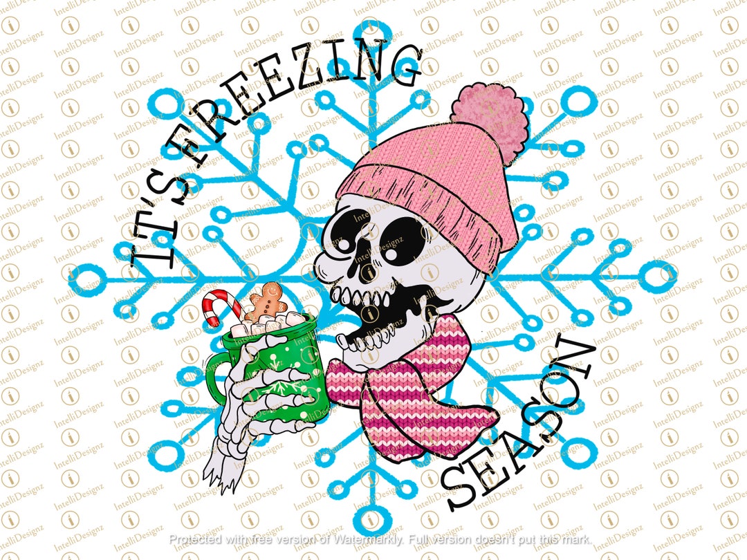 Its Freezing Season, Skull Drinking Hot Cocoa, Candy Cane, Marshmallows ...