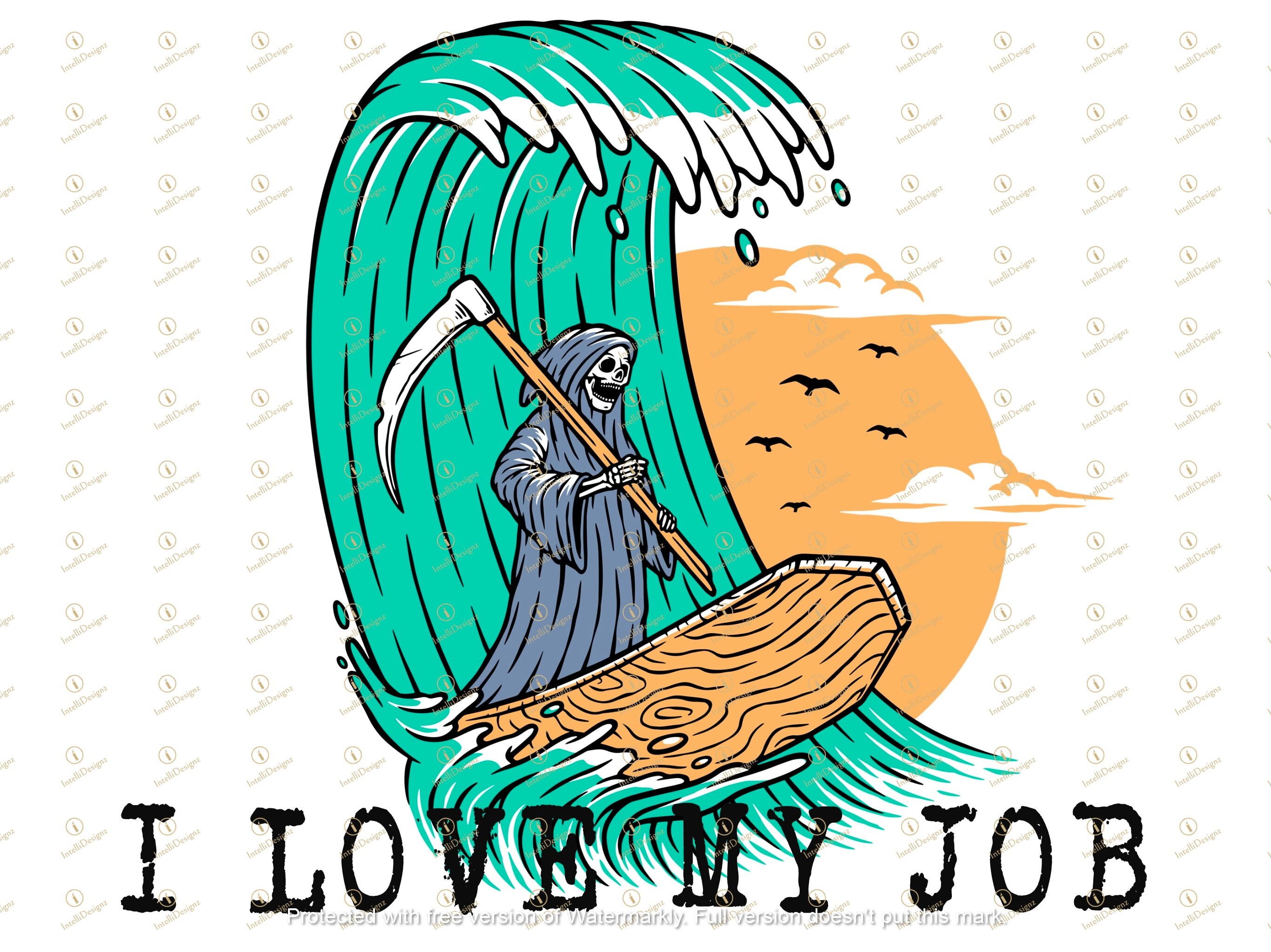 Grim Reaper Humorous Surfing I Love My Job, Death, Ocean Waves, Death ...