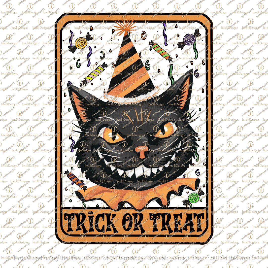 Halloween Black Cat Tarot Card PNG for Sublimation, Trick or Treat ...