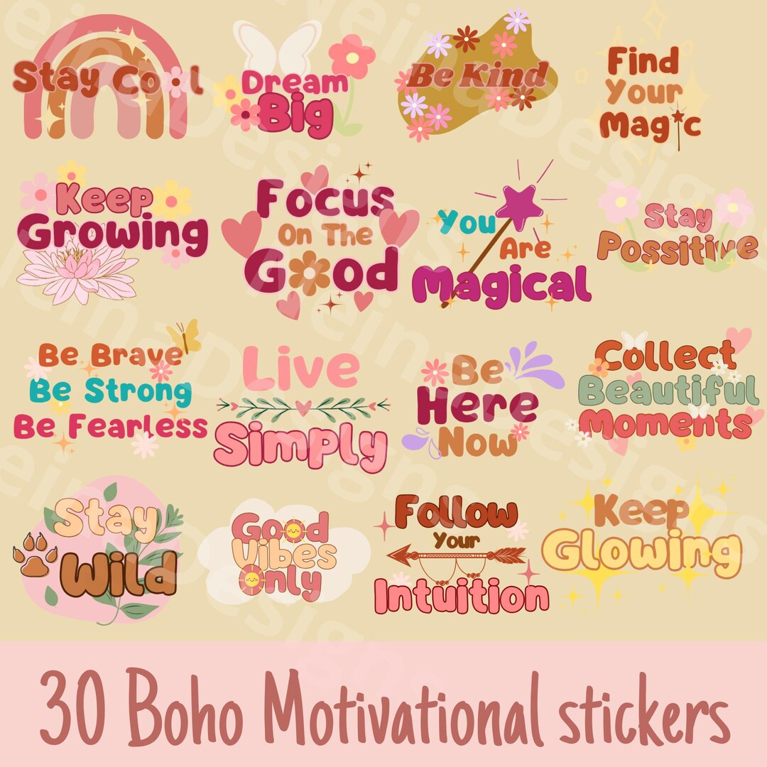 Boho Motivational Quotes Digital Stickers- Printable Boho Stickers ...