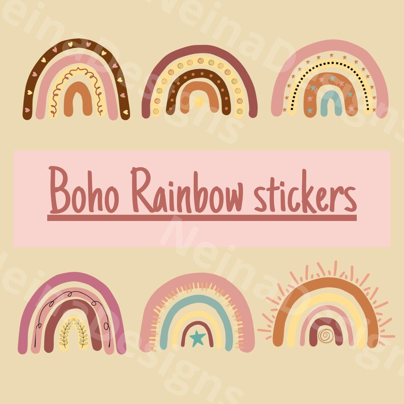 24 Boho Rainbow Printable Stickers for Laptop, Phone, Journals, Home ...