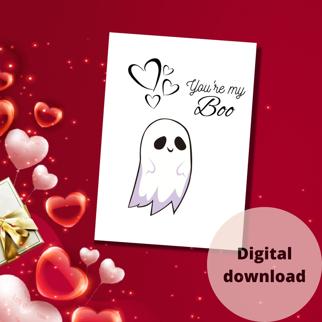 You're My Boo Cute Ghost Greeting Card Printable, Anniversary Love Card ...