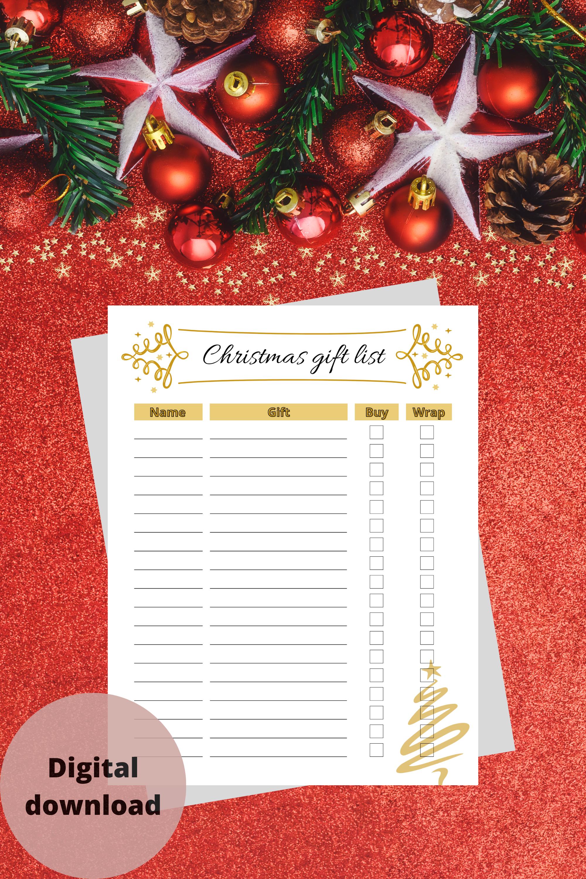 Christmas Gift List, Check List,printable Holiday, Gift Planner ...