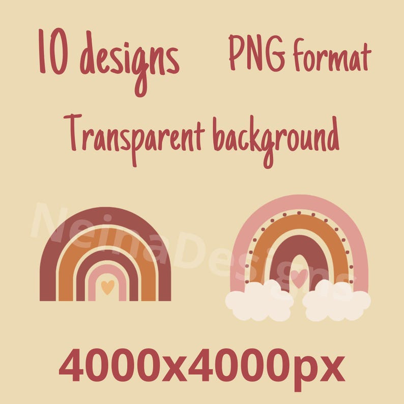 10 Boho Rainbow Printable Clipart & Iron-on Transfer Stickers ...