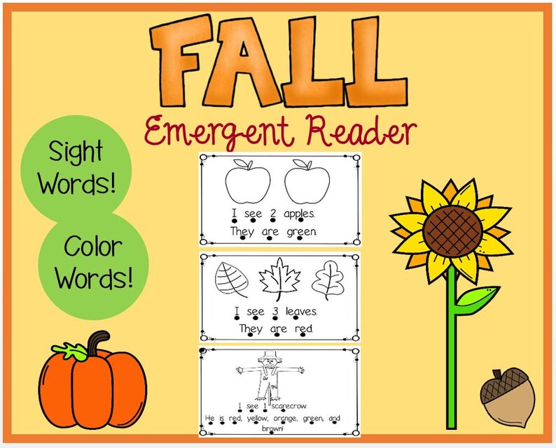 Fall Beginning Reader / Preschool / Kindergarten / Sight Words ...