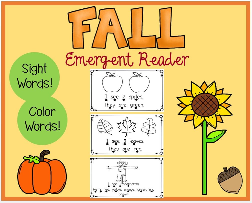Fall Beginning Reader / Preschool / Kindergarten / Sight Words ...