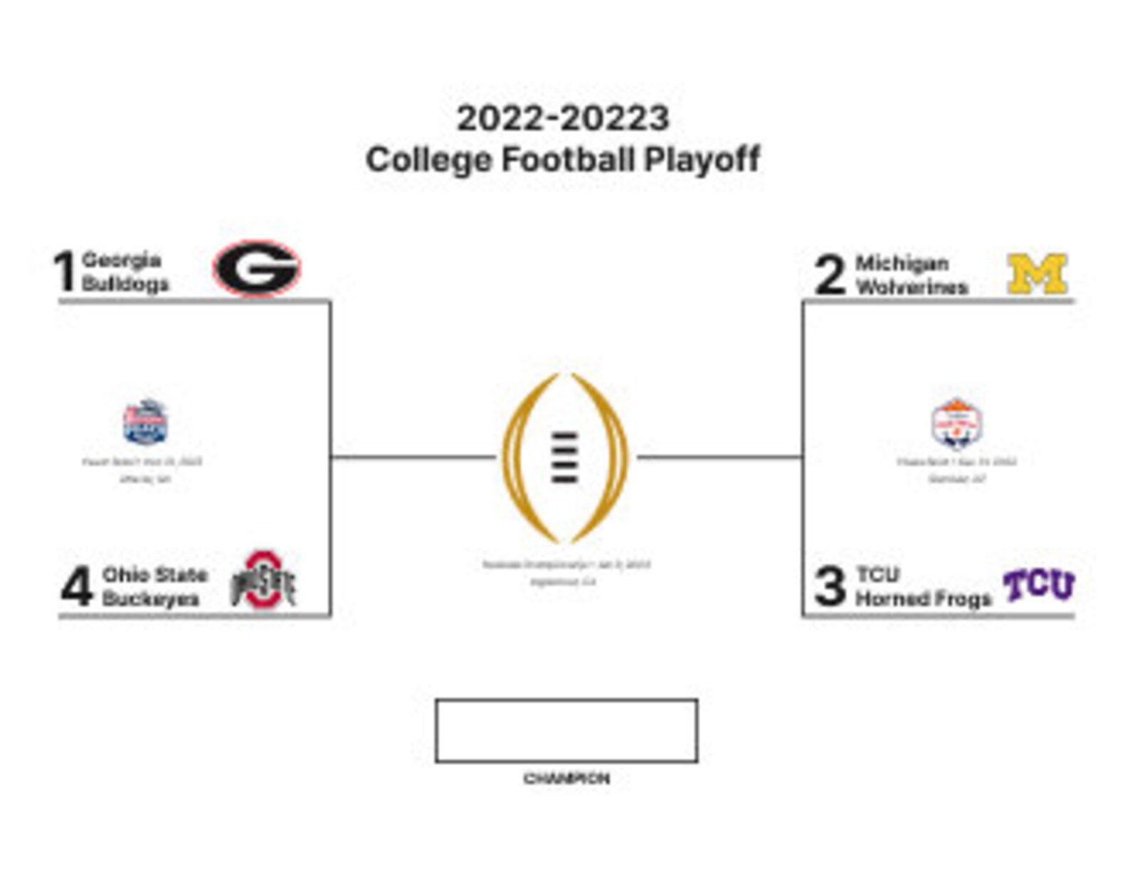 2022 2023 College Football Playoff Bracket 8 5x11 Size Letter Paper To