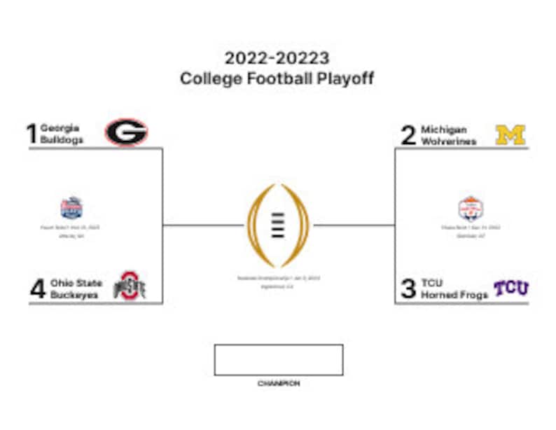 2022-2023 College Football Playoff Bracket, 8.5x11" Size Letter Paper ...