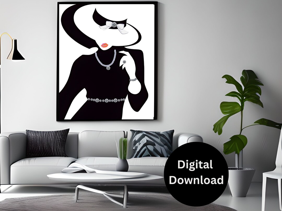 A Timeless Look With Black and White Lady Wall Art | Digital Print Art ...