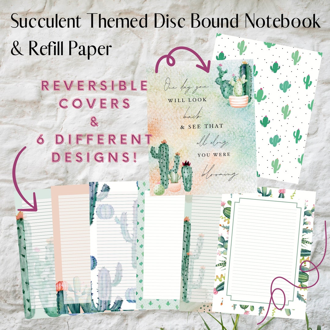Succulent Printed Disc Bound Planner Notebook Lined Notebook Paper ...
