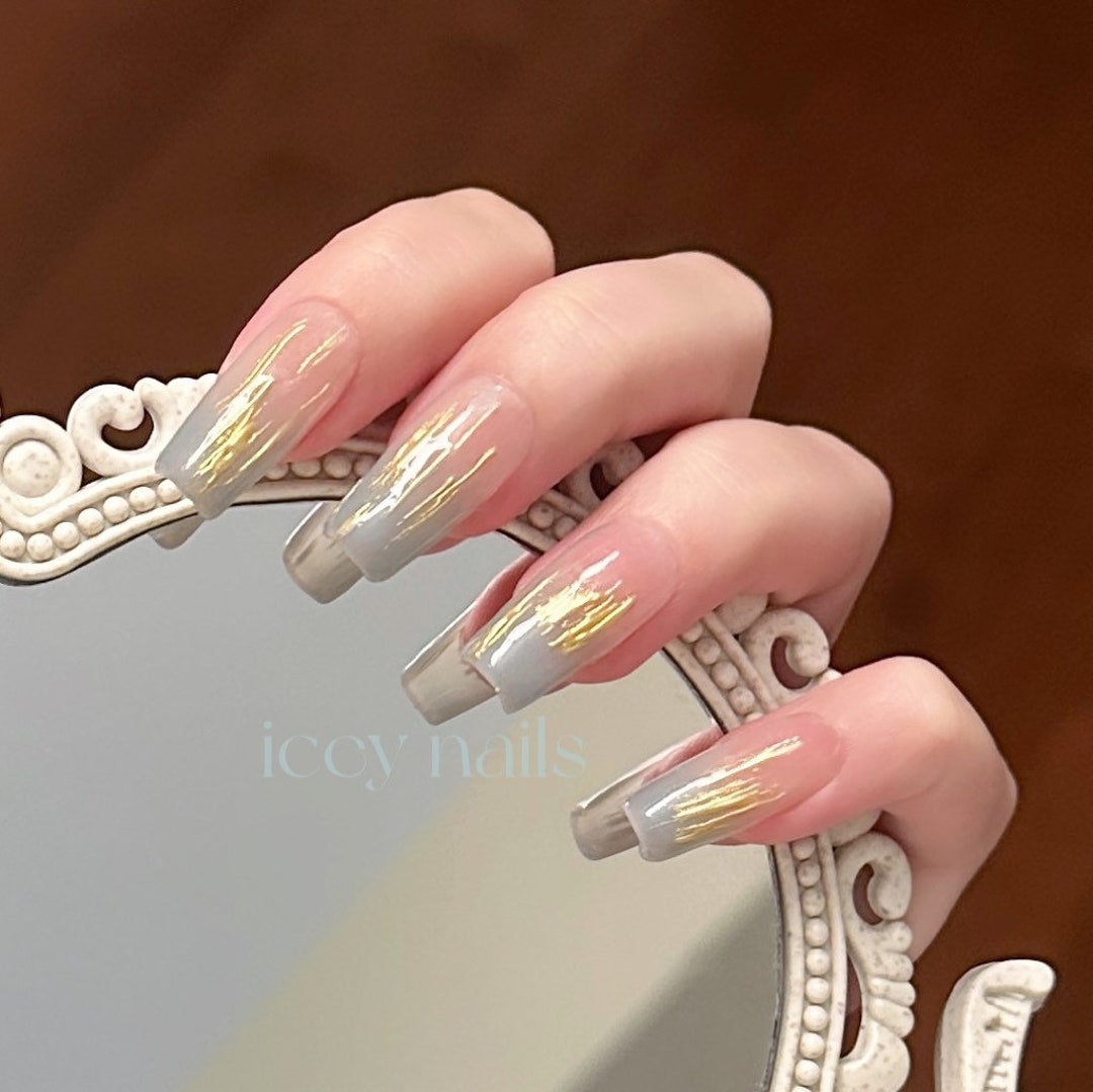 Blue Mist Press on Nails | Glue on Nails | Luxury Handmade Press on ...