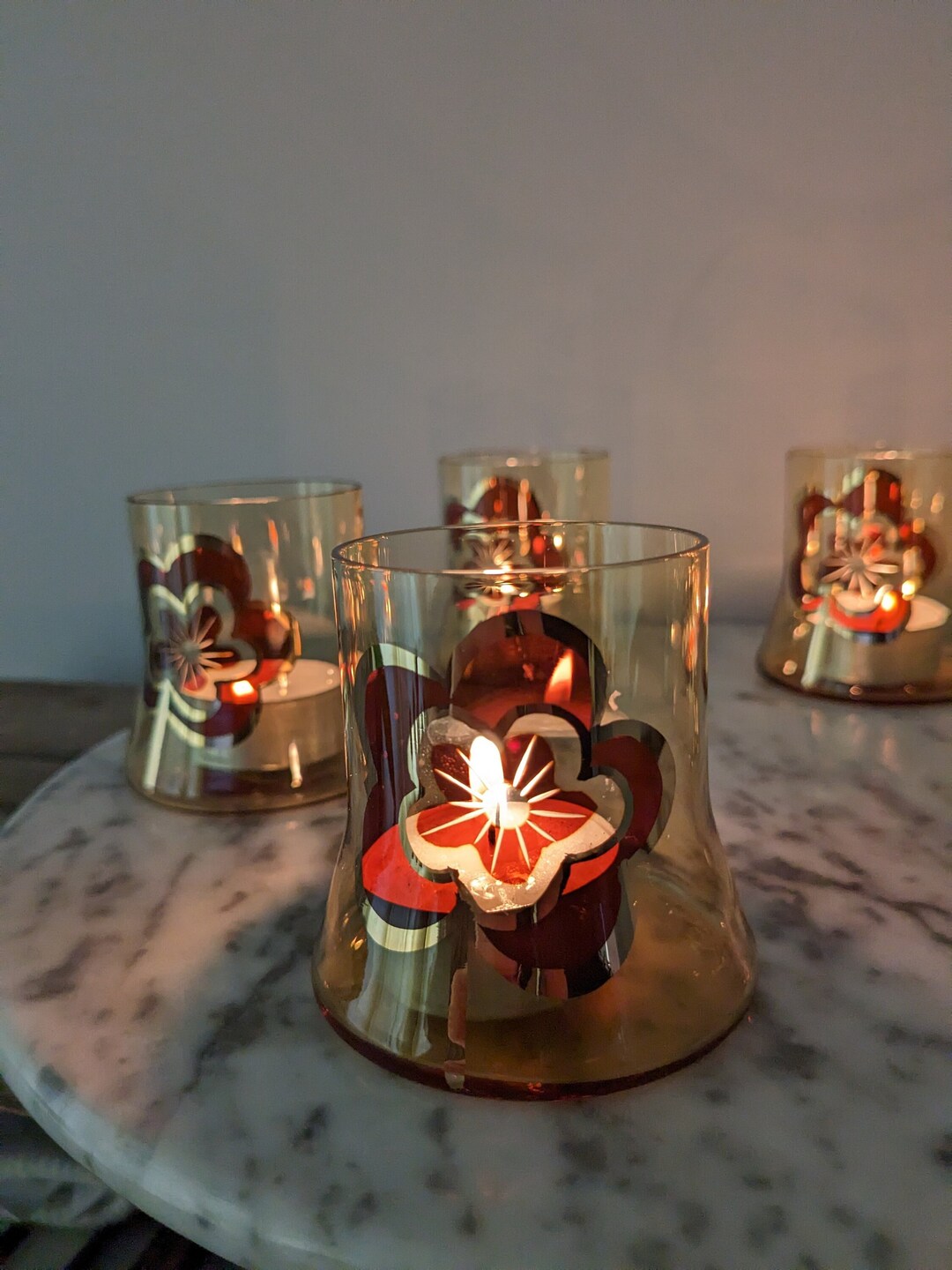 Vintage Set of 5 MCM Flower Tealights Candle Holder, Mid Century Votive ...