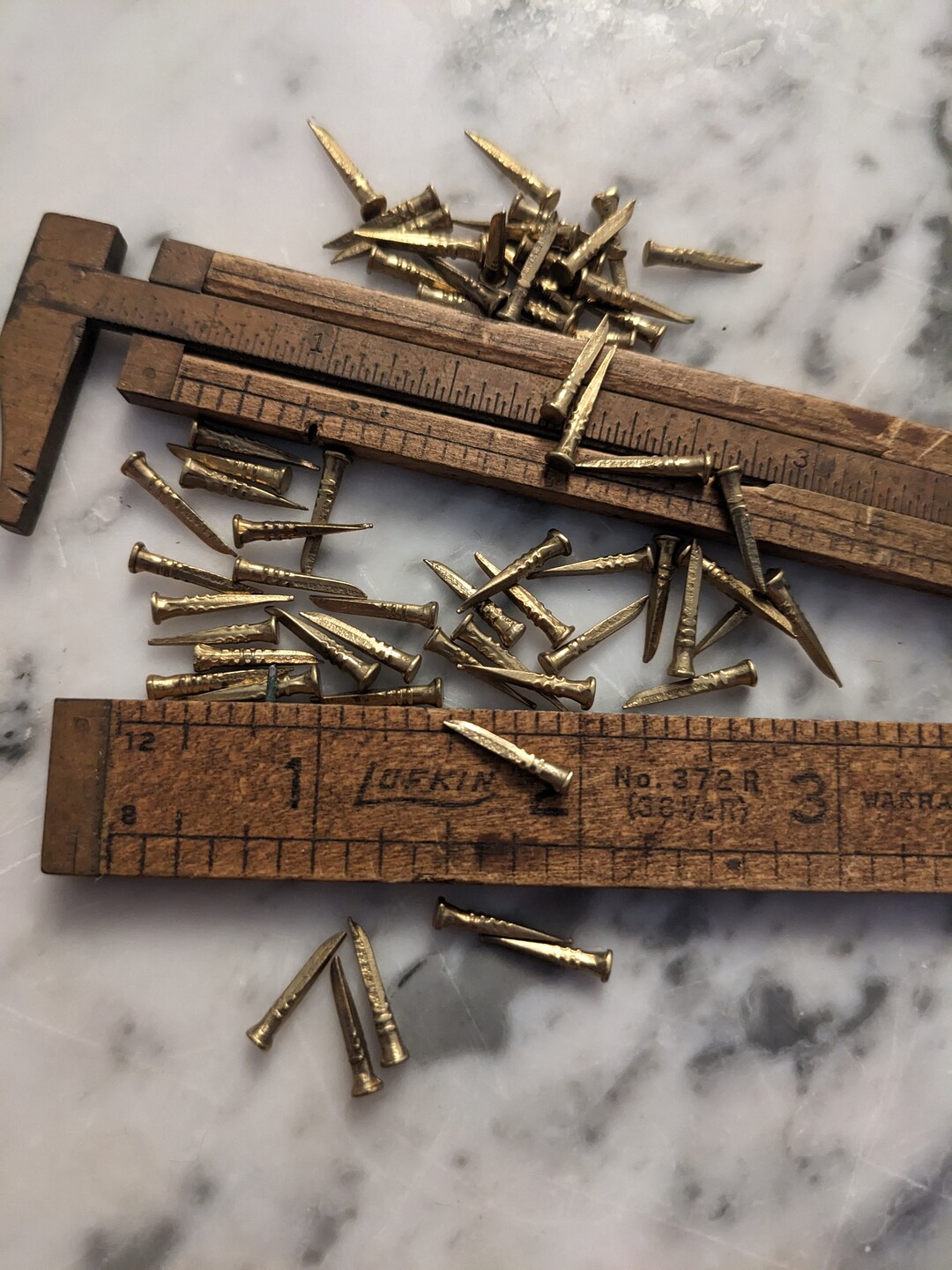 5/8 Old BRASS NAILS, Square Shoe Tacks Flat Head Escutcheon Pins ...