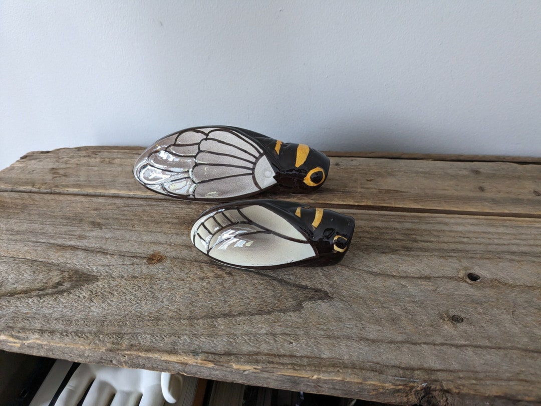 French Ceramic Pair of Cicada Wall Pockets, Large Insect Ornament ...
