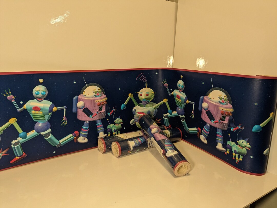 NOS 90s SPACE ROBOTS Kids Wallpaper, True Vintage Wallpaper Band/strip ...