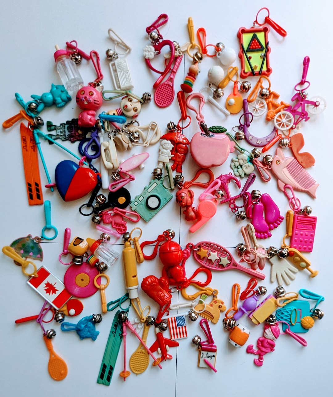 MINIS Part#1 Keychain Galore, Vintage 80's Plastic Clip and Bells Charm ...