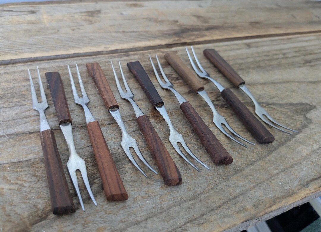Mini MCM Teak Wood Escargot Forks, Set of 10 Chocolate Fondue or ...