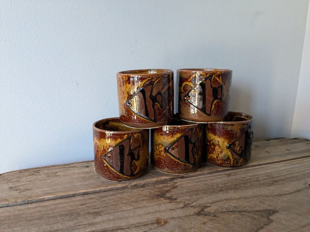 SET of 5 Vintage FISH Tea Cups Without Handles - Hand Glazed Porcelain ...