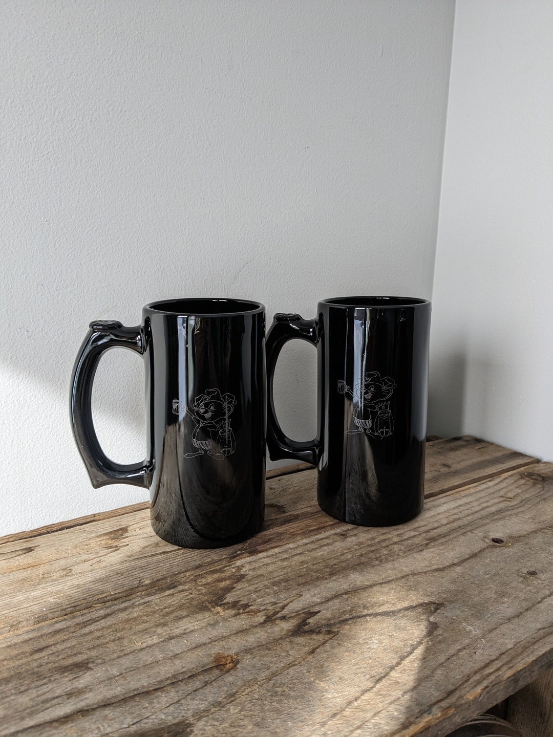 Vintage Speedy Gonzales Black Glass Beer Mug, Etched Glass Tall Cups ...