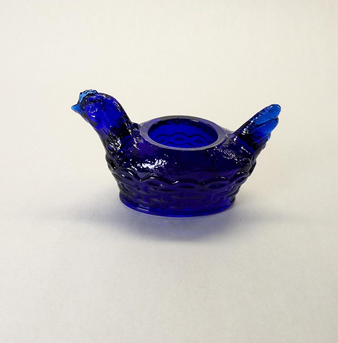 MOSSER Cobalt Blue Depression Glass Glass Hen on Nest Open Salt Cellar ...
