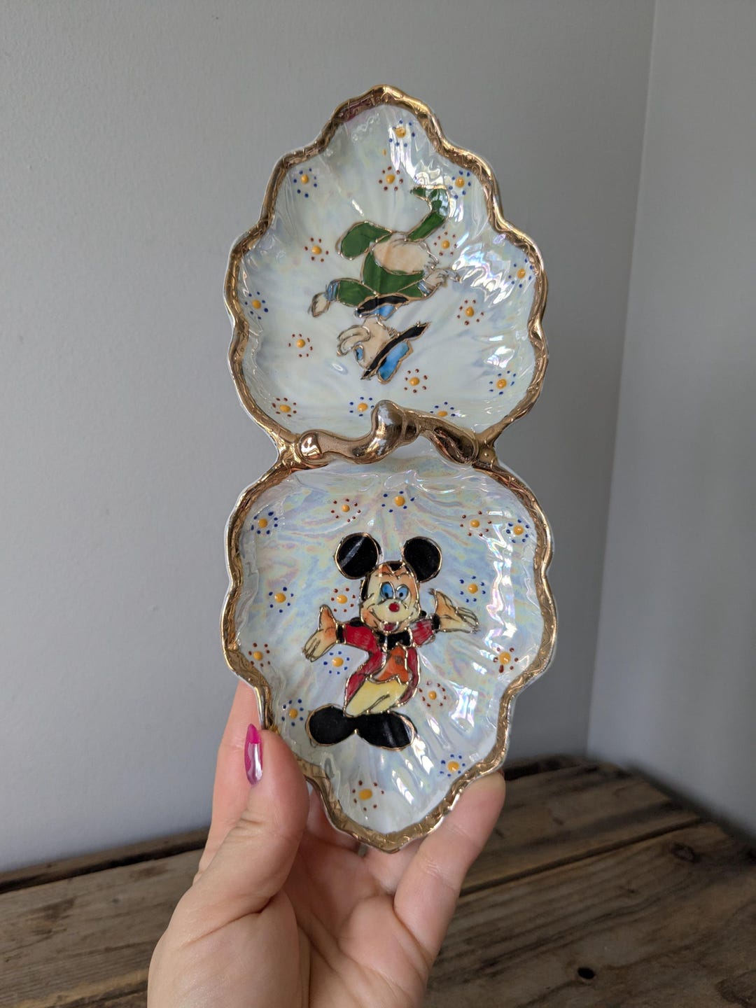 Vintage Mickey Mouse & Donald Duck Appetizer Dish, Trinket Dish, White ...